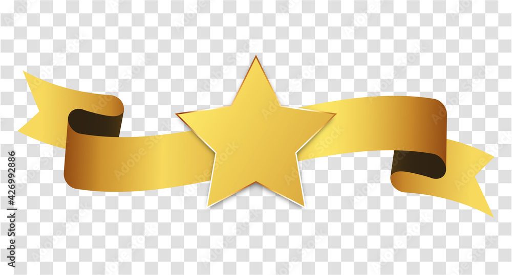 gold vintage ribbon with gold star banner label on transparent ...