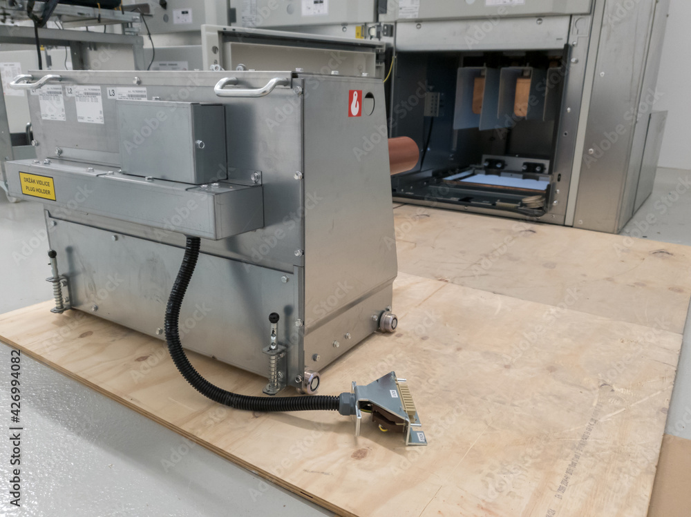 Repair of high-voltage equipment. close-up of substation vacuum circuit ...