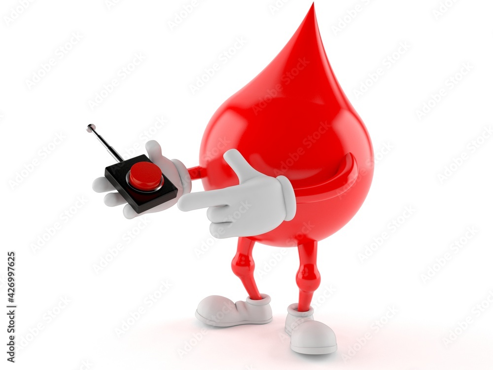 Blood character pushing button on white background Stock Illustration ...