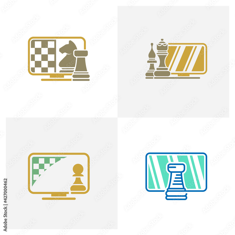 Set of Screen Chess logo design vector illustration, Creative Chess ...