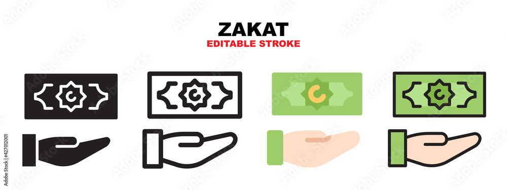 Zakat icon set with different styles. Icons designed in filled, outline ...