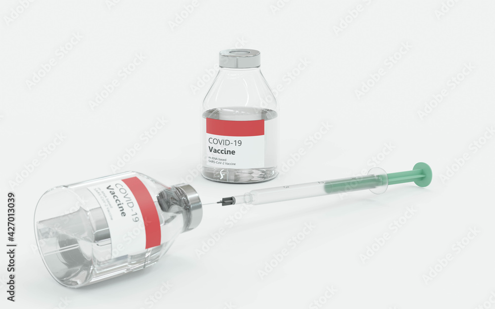 pharma lab coronavirus vaccination glass bottles and a syringe ...