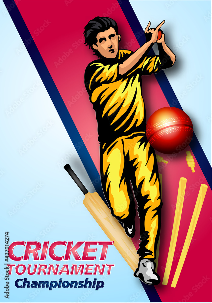 vector Illustration of cricket player ,Creative poster or banner design ...