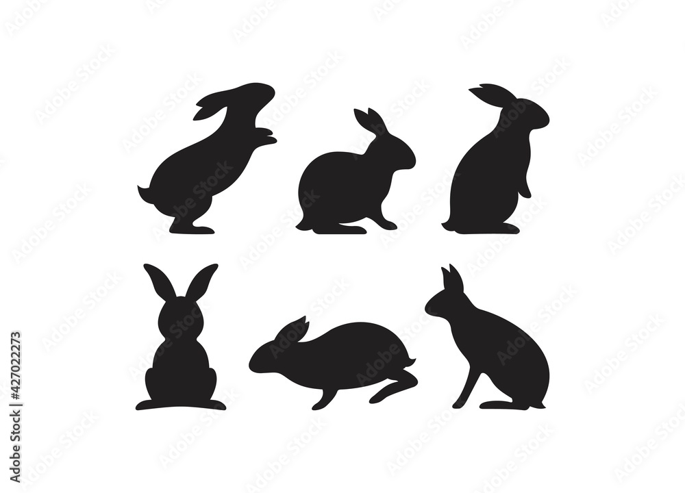 Silhouettes of rabbits isolated on a white background. Rabbits in ...