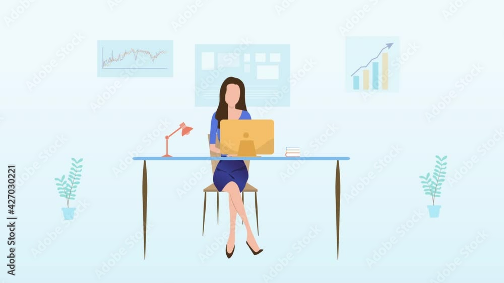 2D Motion graphics, office workers sitting at desks and communicating ...