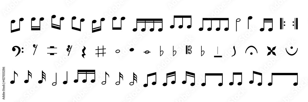Collection of Music notes. Musical key signs. Vector symbols on white ...
