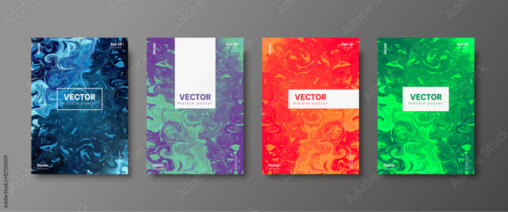 Set of marble poster vector. Mixture of acrylic paints. Liquid marble ...