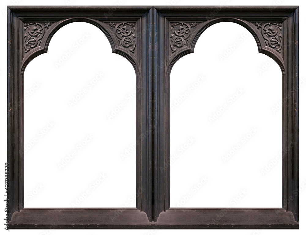 Wooden gothic frame for paintings, mirrors or photo isolated on white ...