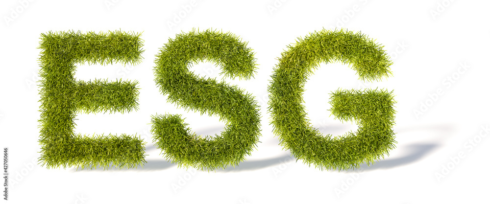 Green grass letters ESG isolated and white with shadows. Concept for ...