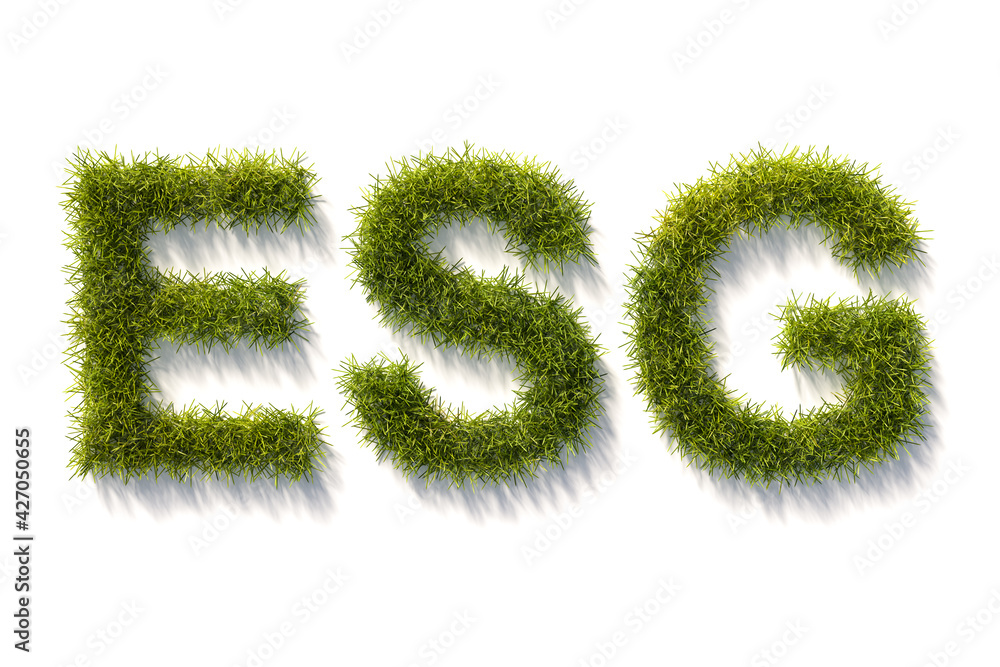 Green grass letters ESG isolated and white with shadows. Concept for ...