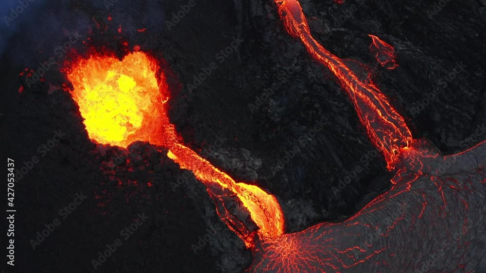 A volcano in the Reykjanes peninsula in Iceland. The eruption site ...