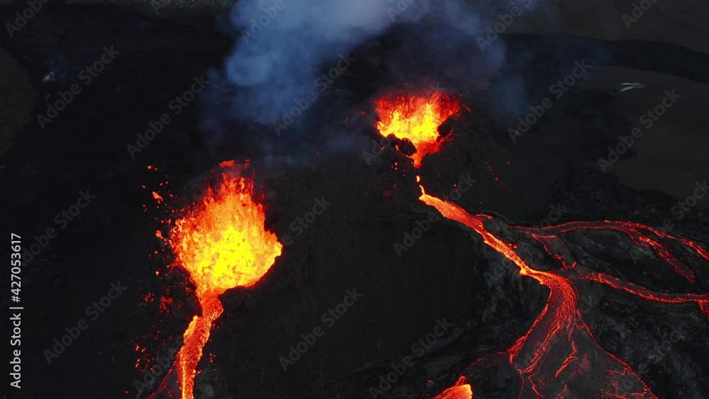 A volcano in the Reykjanes peninsula in Iceland. The eruption site ...