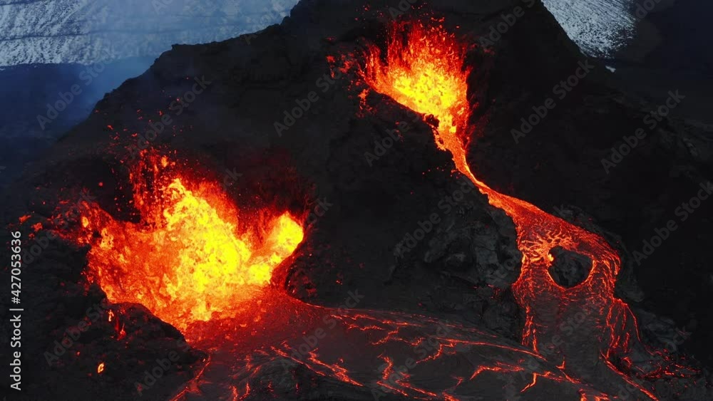 A volcano in the Reykjanes peninsula in Iceland. The eruption site ...