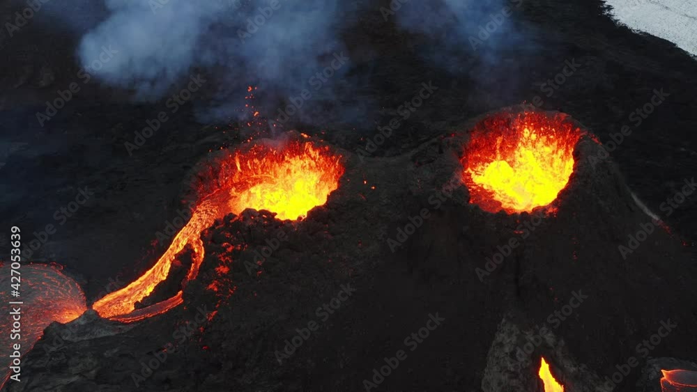 A volcano in the Reykjanes peninsula in Iceland. The eruption site ...
