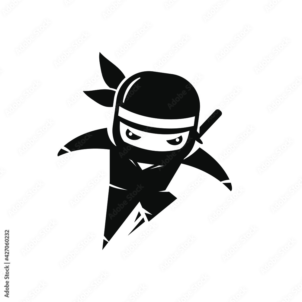 Cartoon black ninja silhouette jump Stock Vector | Adobe Stock