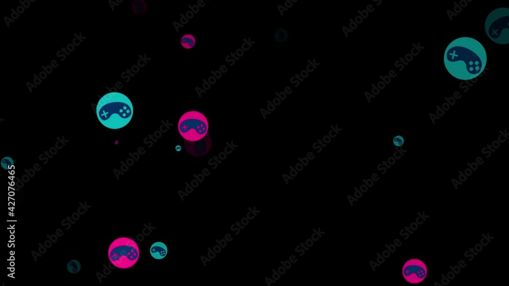 Animation of flying flickering particles form a game controller sign or ...