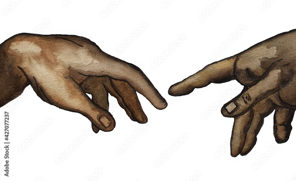 Hands reaching out, Michelangelo's Creation of Adam wall paintings ...