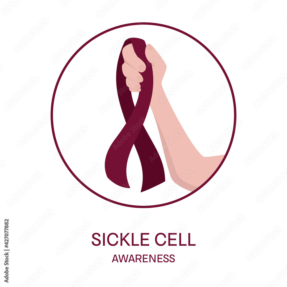 Sickle cell anemia awareness poster. Burgundy colour ribbon in a hand ...