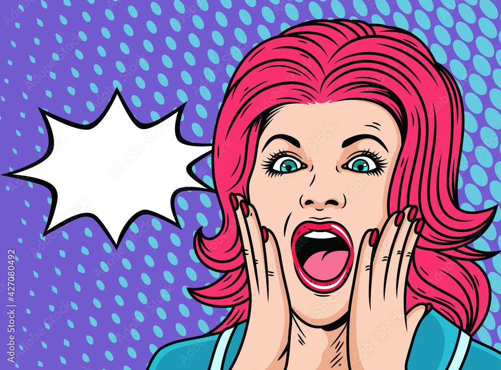 Surprised Shocked Woman Cartoon. Pop Art Vector Icon Illustration ...