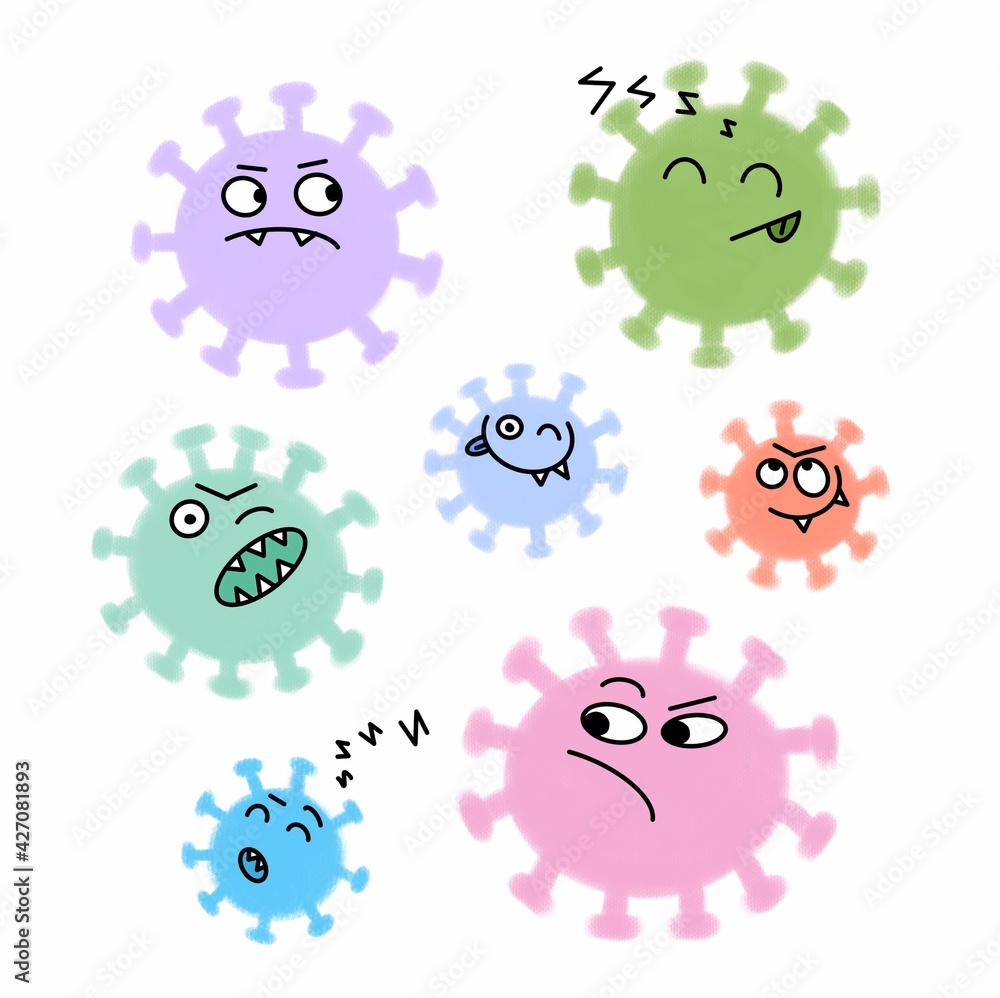Hand drawn cartoon illustration of coronavirus infection molecules ...
