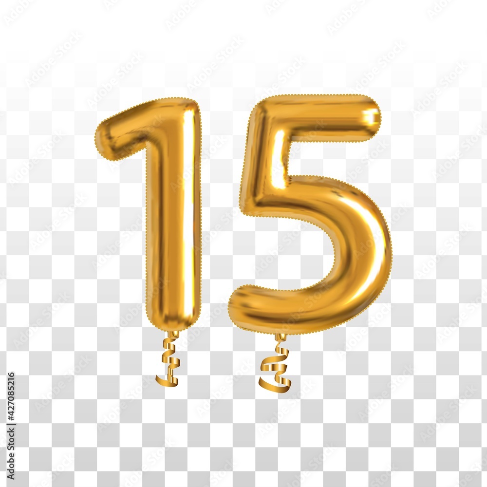 Vector realistic isolated golden balloon number of 15 for invitation ...