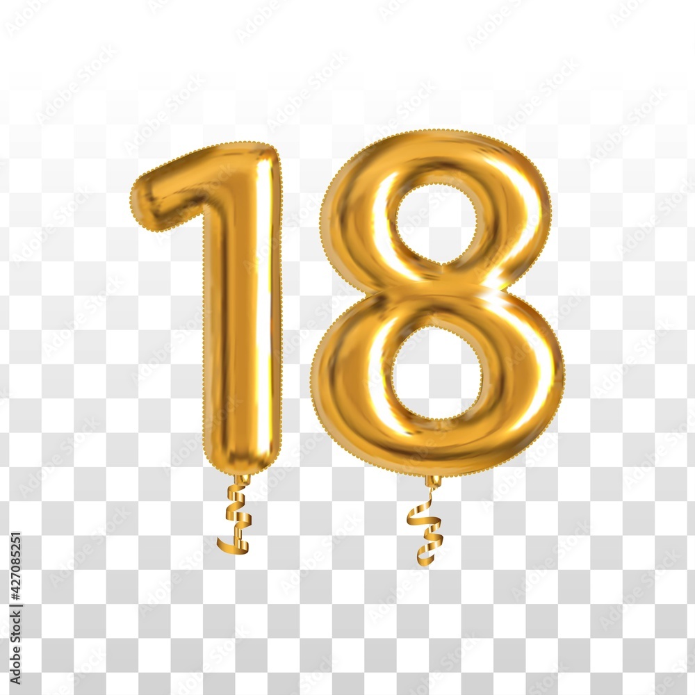 Vector realistic isolated golden balloon number of 18 for invitation ...