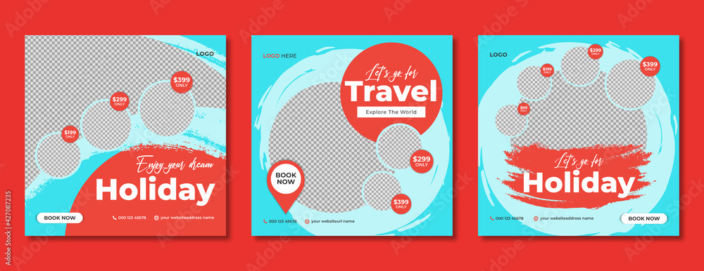 Travelling & tourism social media post template design. Summer holiday ...