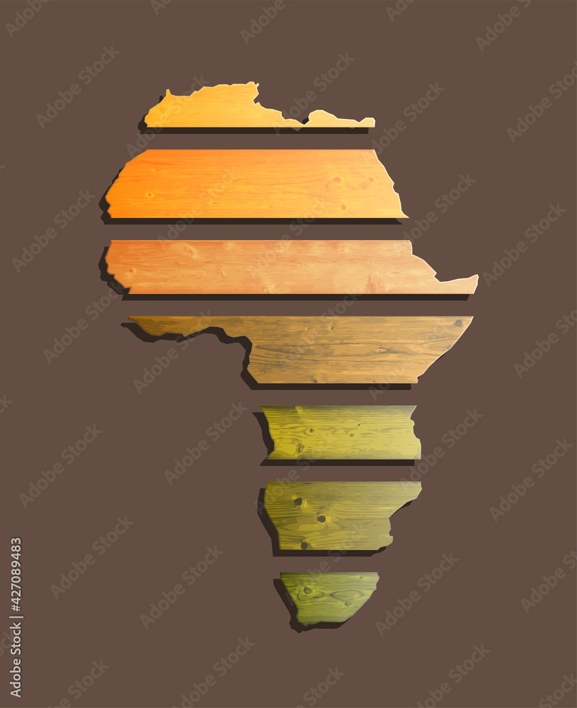 Sketch wooden african continent map banner. Wood africa style poster ...