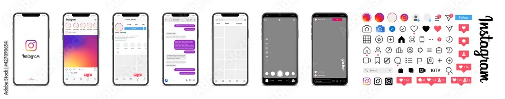 Instagram. Instagram mockup. Instagram mobile App interface template on ...