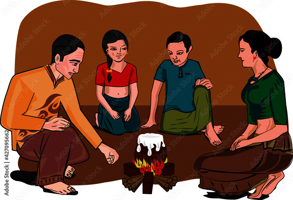 Vetor de Boiling a pot of milk at the auspicious time is the most ...