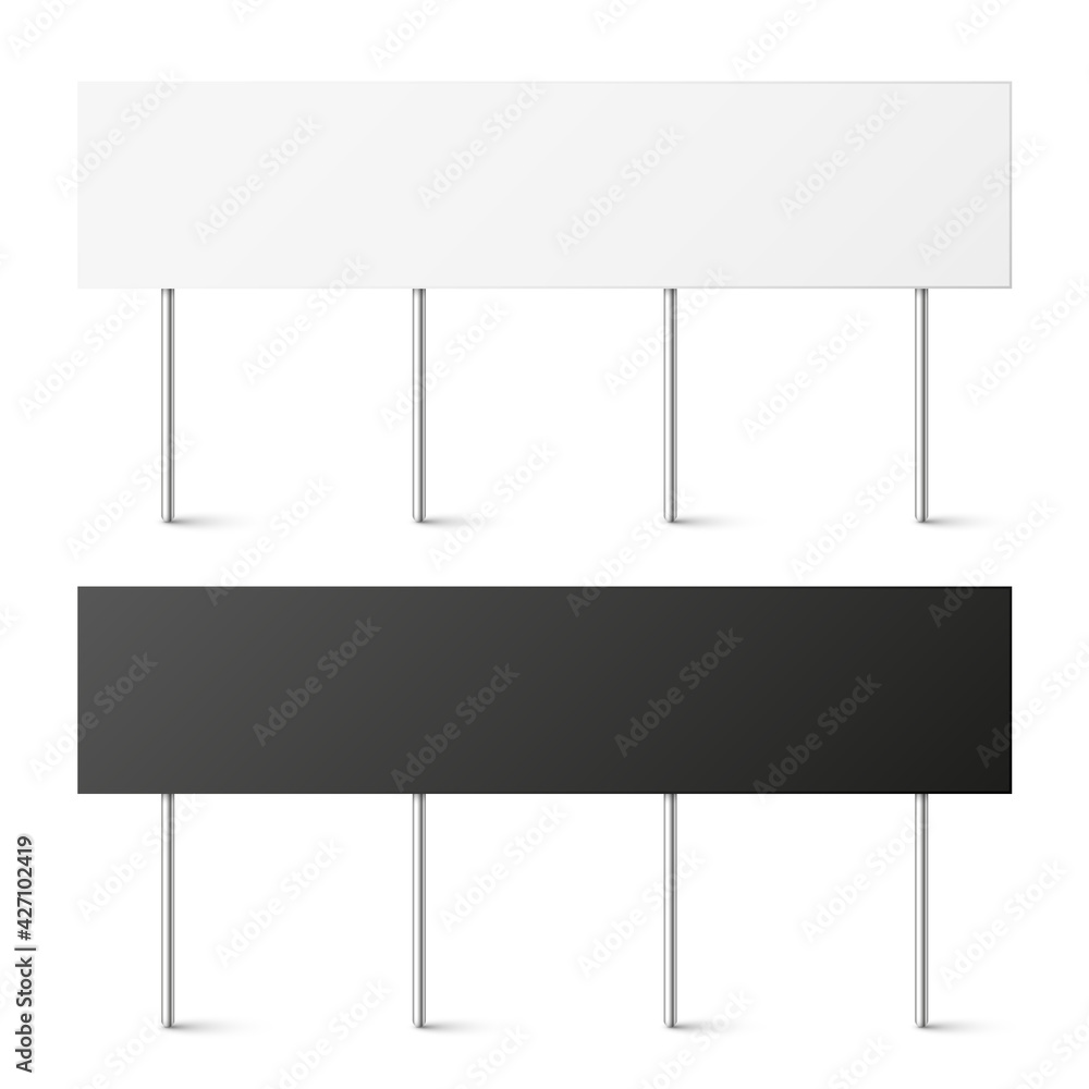 Black and white blank boards with place for text, protest sign ...