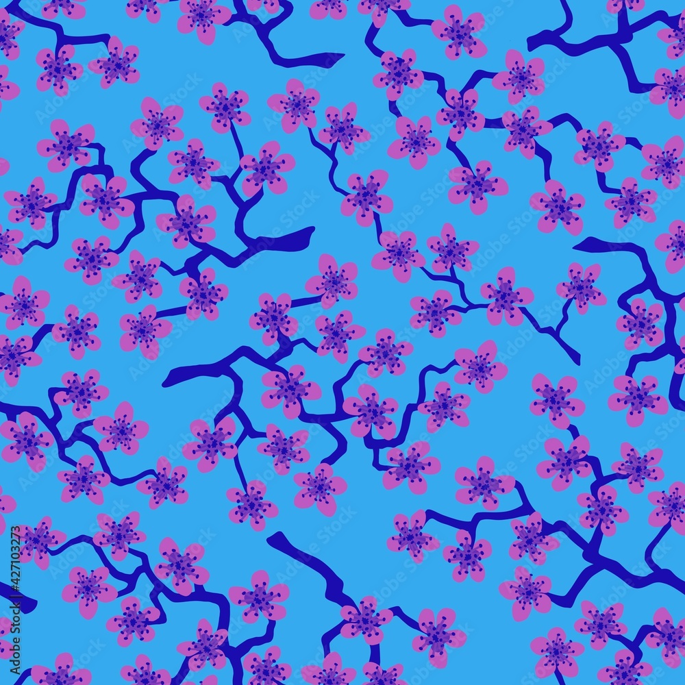 Seamless pattern with blossoming Japanese cherry sakura branches for ...