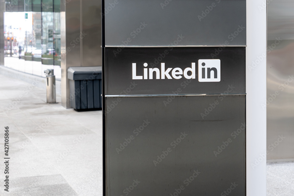 Toronto, Canada- April 10, 2021: LinkedIn Canada Corporate office sign ...
