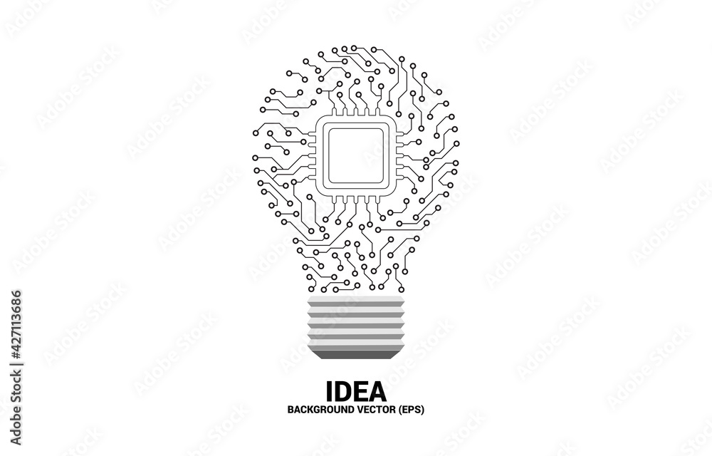 Vector light bulb from dot connect line circuit board with CPU inside ...