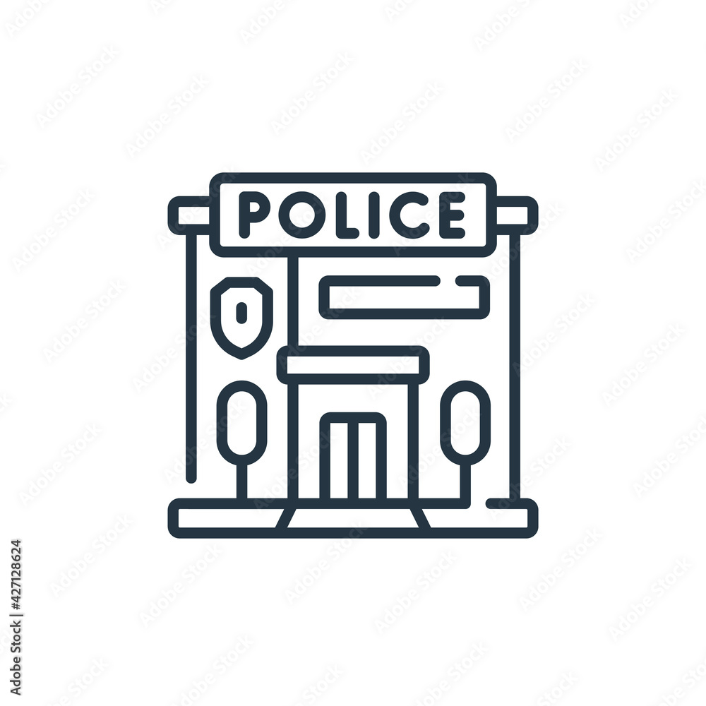 police station icon. Thin linear police station outline icon isolated ...