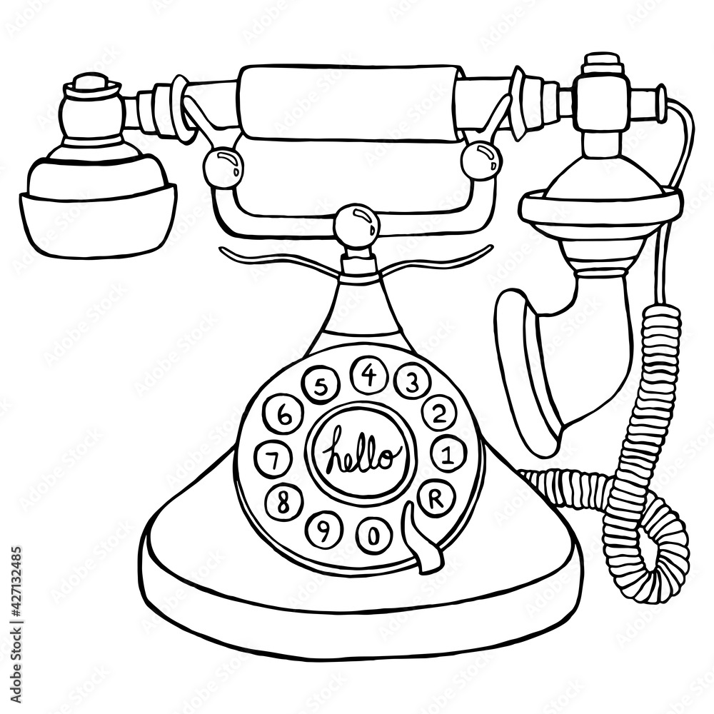 Vintage Phone Doodle style illustration in vector format. Hand drawn ...