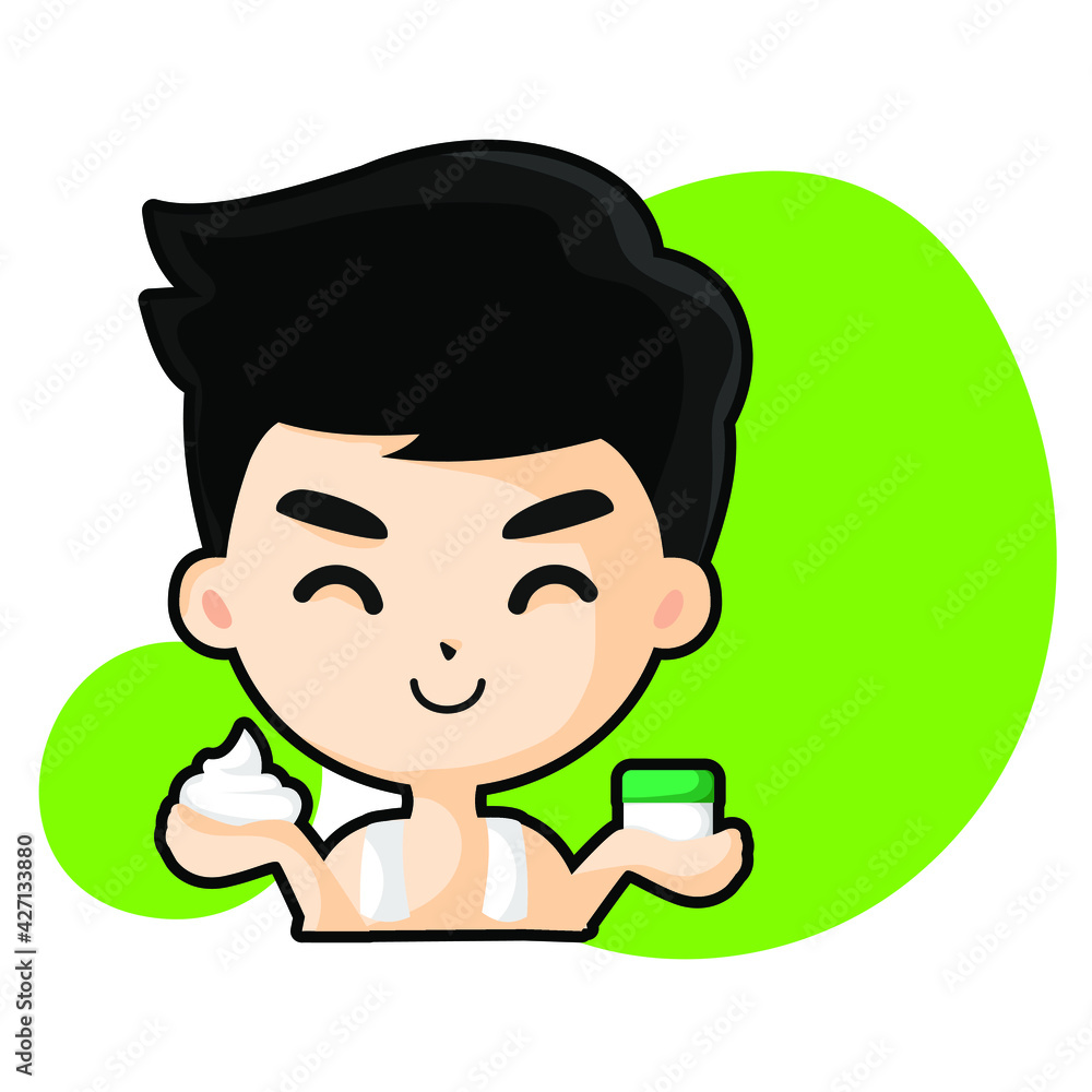 vector illustration of a man using face cream on a regular basis as a ...