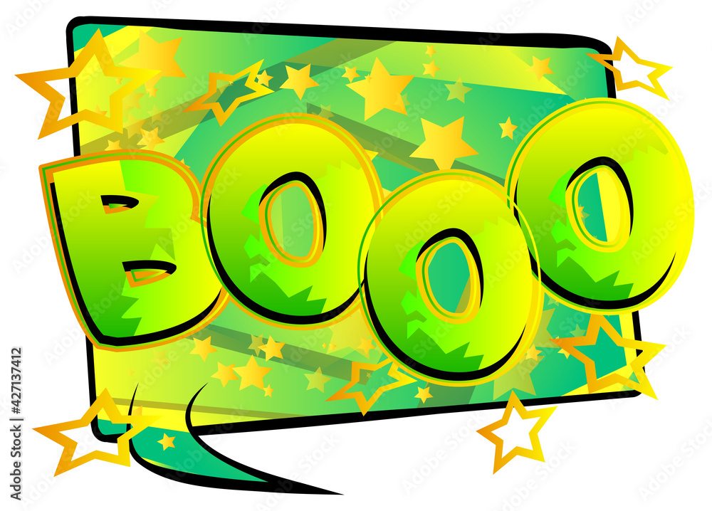 Comic book Booo word effect on bright abstract background. Vector ...