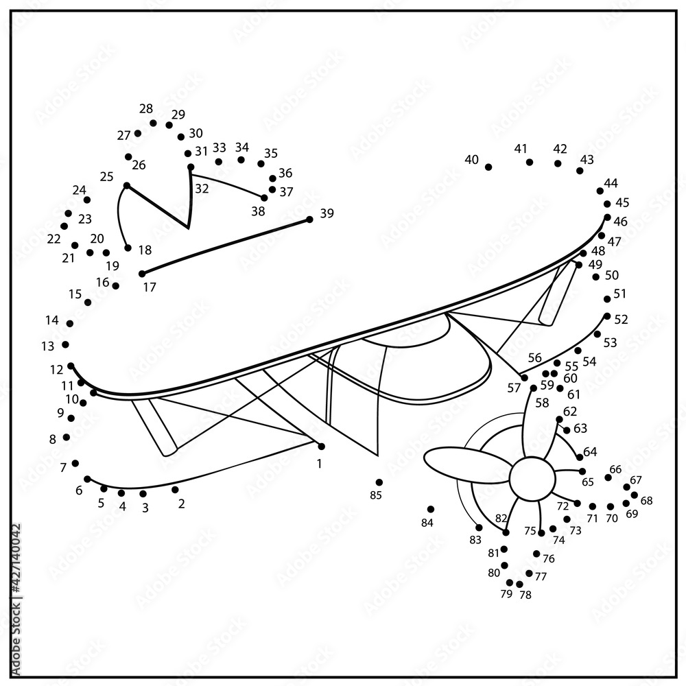Kids game. Dot to dot drawing of plane. Worksheet, activity page for ...