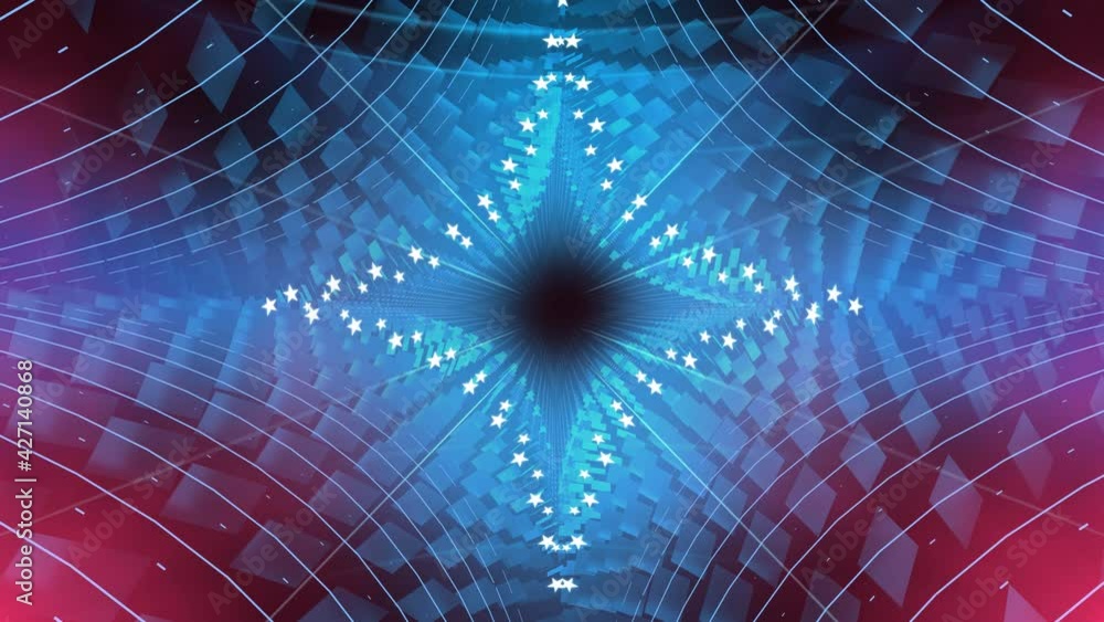 Abstract blue and red moving background loop, elegant star tunnel style ...