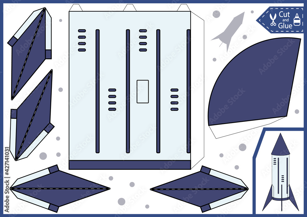 3d paper rocket. Cut and glue kids craft game. Children worksheet and ...