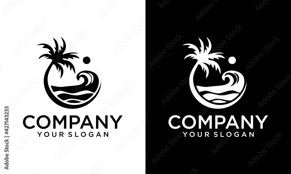 Vetor de beach and island logo design, vector design of circular beach ...