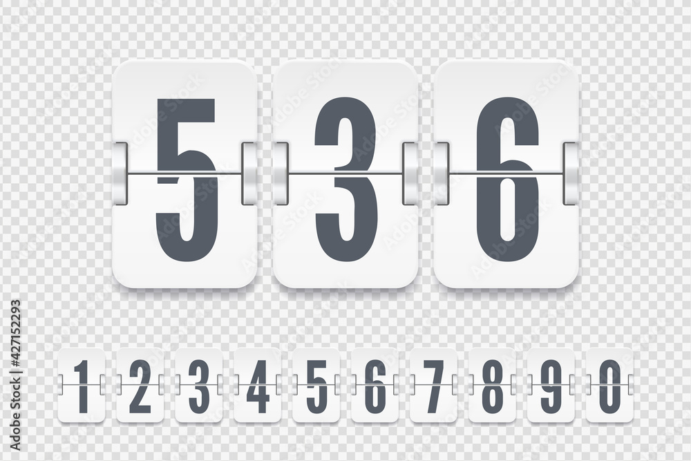 Set Of White Flip Score Board Numbers With Shadows For Countdown Timer