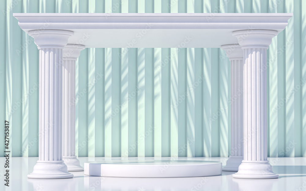 Podium pedestal with columns greek style. 3d rendering Stock ...
