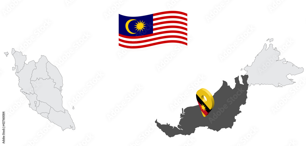 Vetor de Location of State Sarawak on map Malaysia. 3d State Sarawak ...