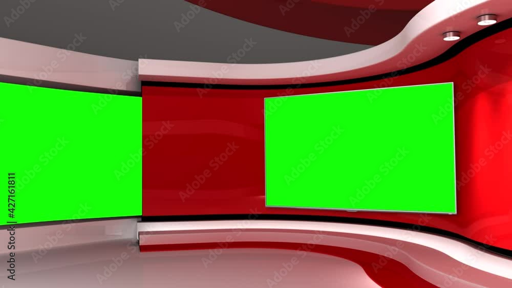 News room. TV studio. Studio. Red background. The perfect backdrop for ...