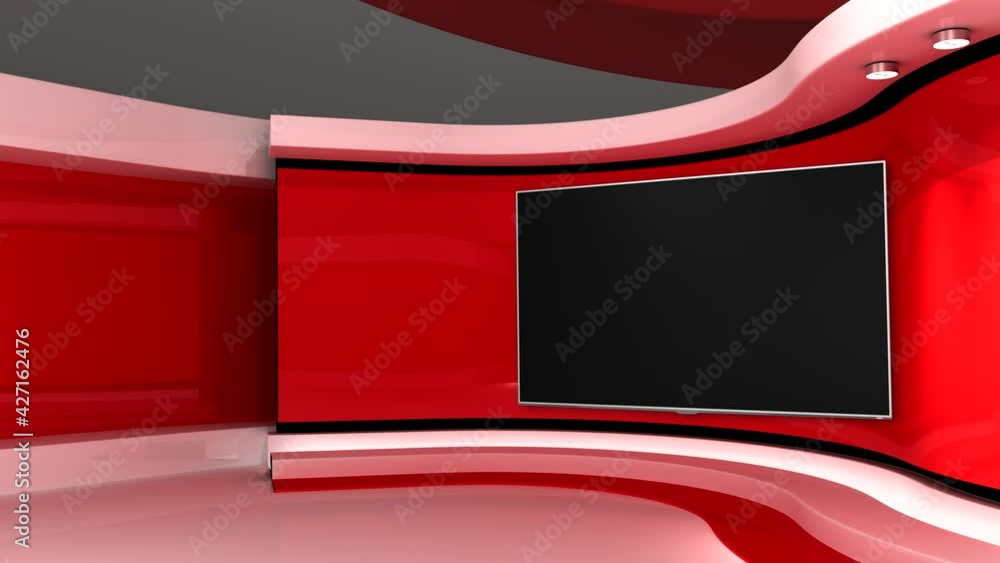 News room. TV studio. Studio. Red background. The perfect backdrop for ...