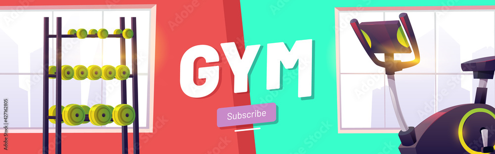 Gym poster, fitness club and online workout. Concept of sport training ...