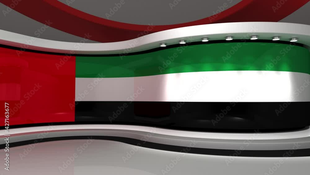 TV studio. Dubai flag studio. Dubai flag background. News studio. The ...