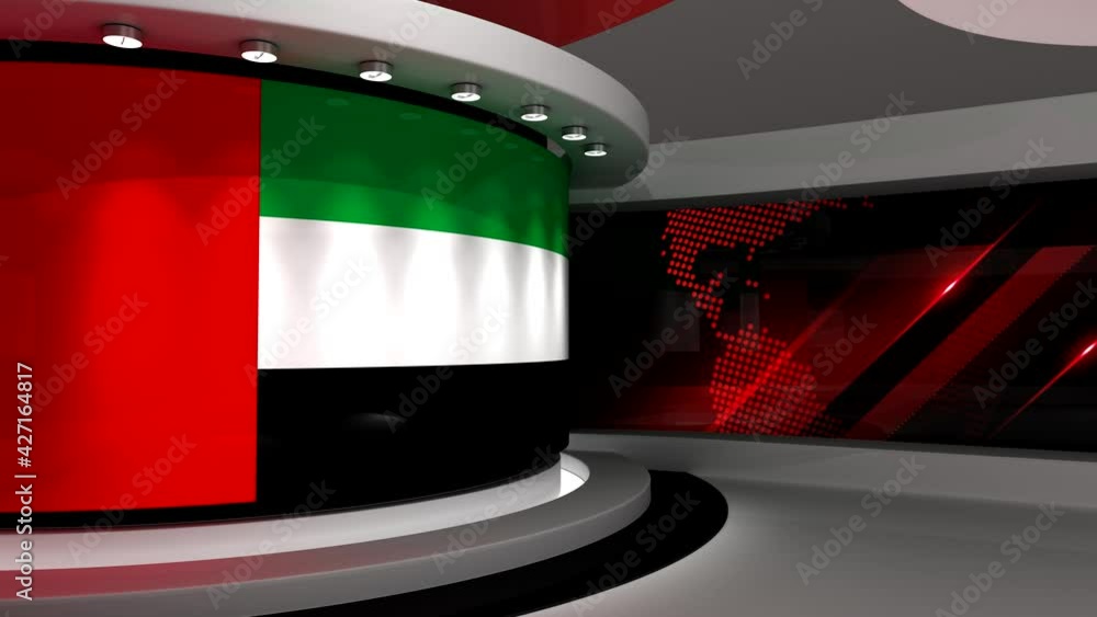 TV studio. Dubai flag studio. Dubai flag background. News studio. The perfect backdrop for any ...